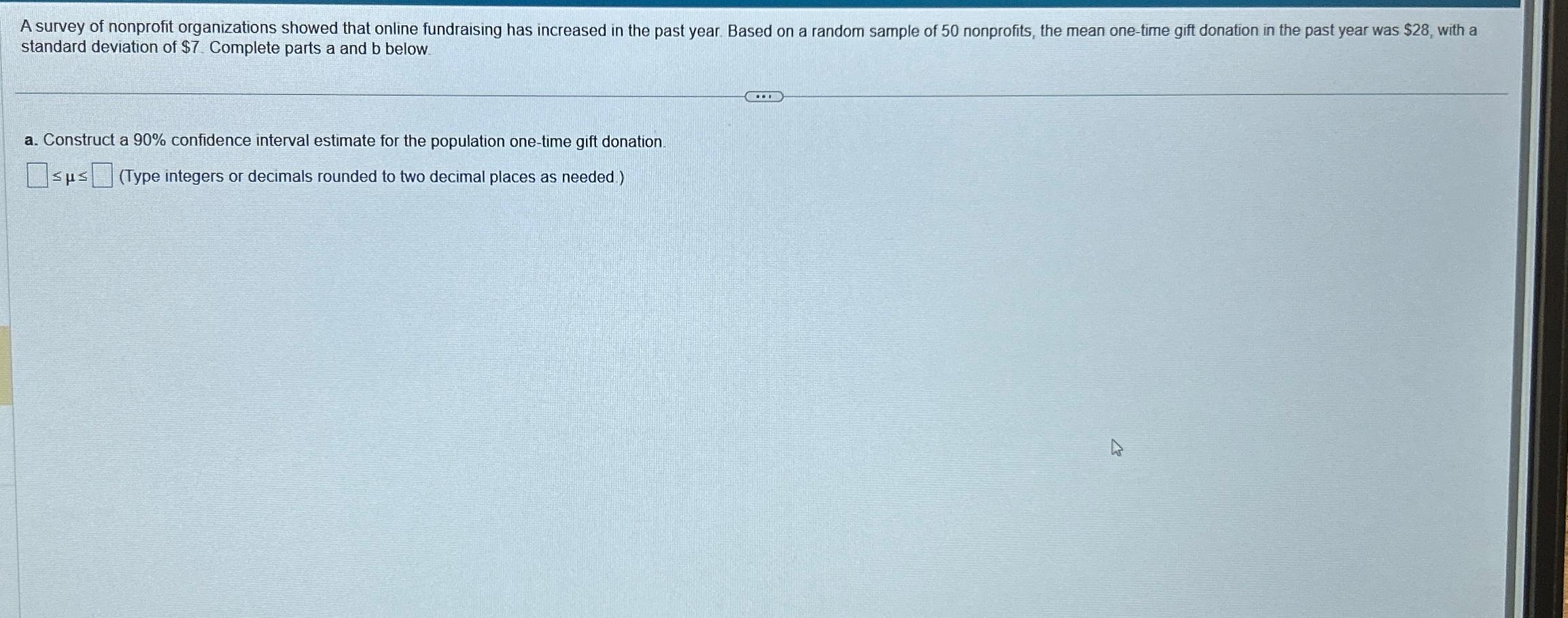 Solved standard deviation of $7. ﻿Complete parts a and b | Chegg.com