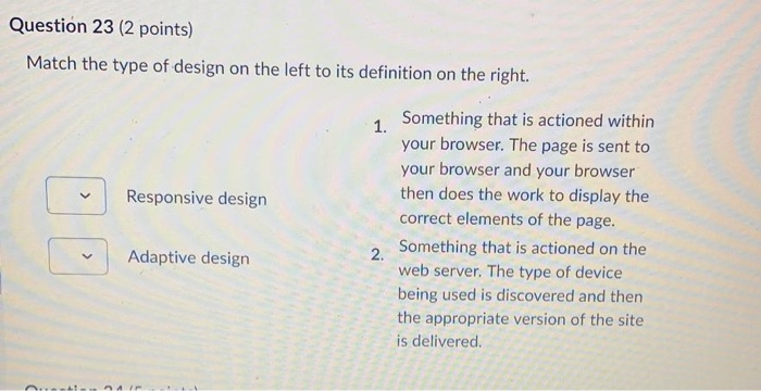 Solved Question 23 (2 points) Match the type of design on | Chegg.com