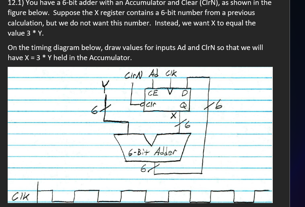 Solved 12.1) ﻿You have a 6-bit adder with an Accumulator and | Chegg.com