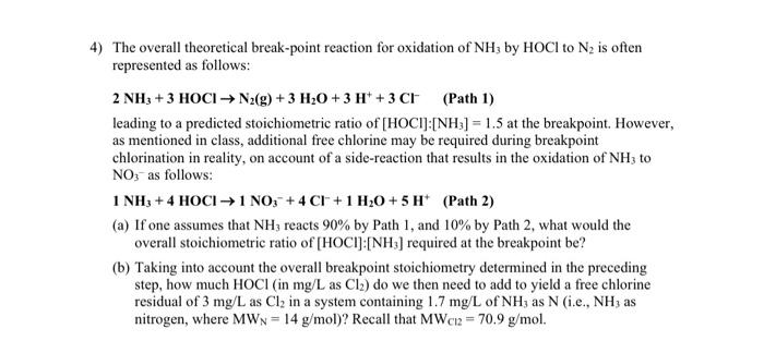 Solved The overall theoretical break-point reaction for | Chegg.com