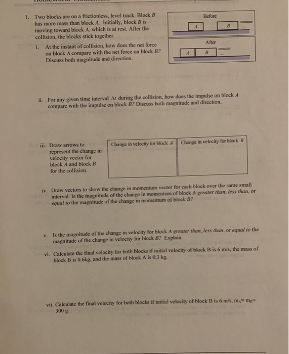 Solved Before 1. Two blocks are on a frictionless, level | Chegg.com
