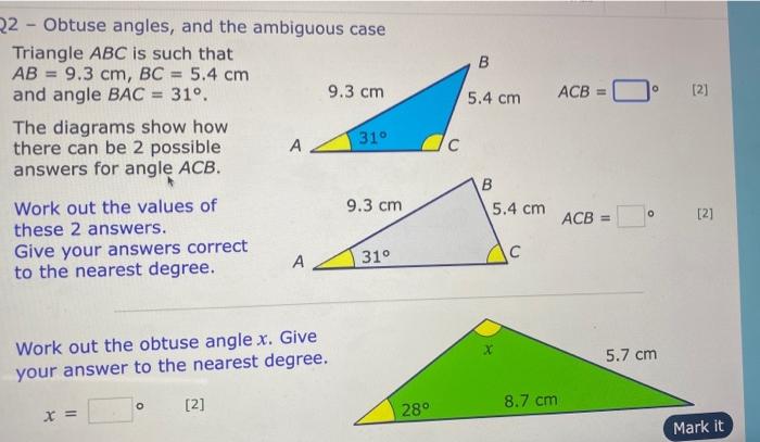 Solved B o ACB = 5.4 cm [2] 22 - Obtuse angles, and the | Chegg.com