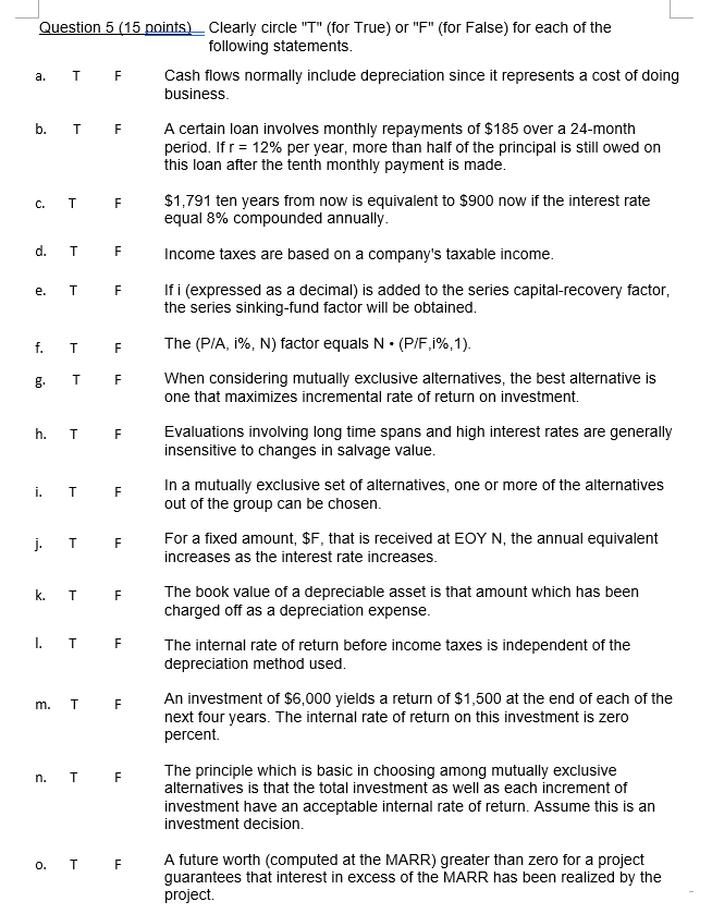 Solved Question 5 (15 points) Clearly circle Solved Question 5 (15 points) Clearly circle