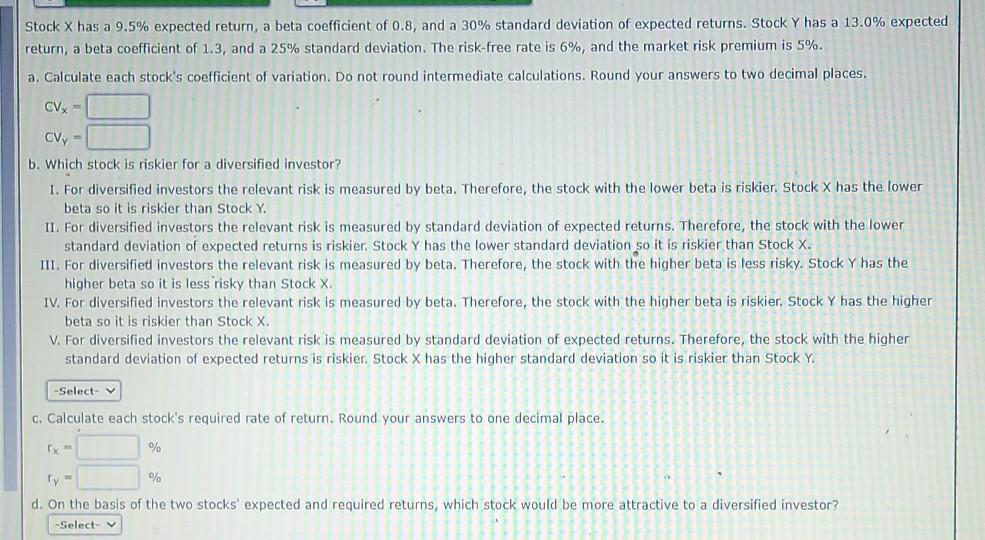 Solved Stock X has a 9.5% expected return, a beta | Chegg.com