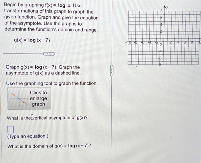 Solved Begin by graphing f(x)=logx. Use transformations of | Chegg.com