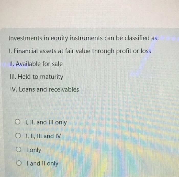 Solved Investments in equity instruments can be classified | Chegg.com