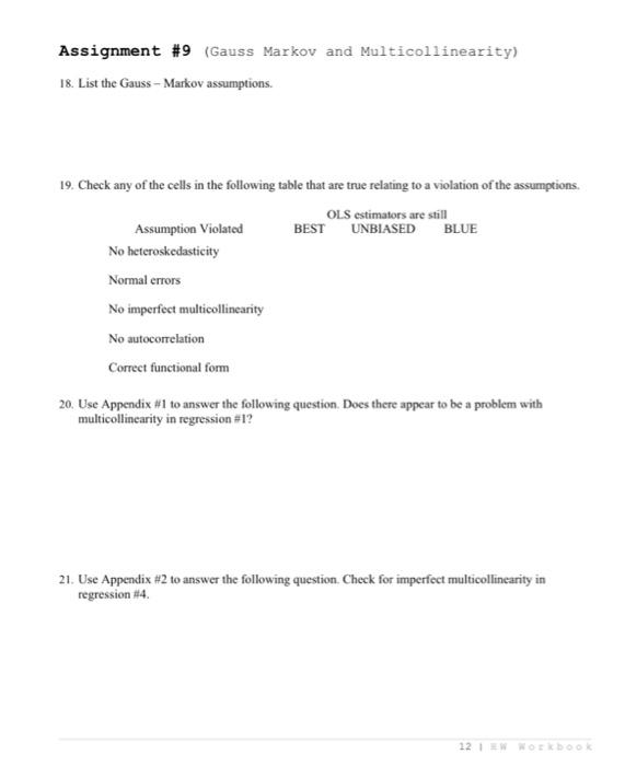 Solved Assignment 9 Gauss Markov And Multicollinearity