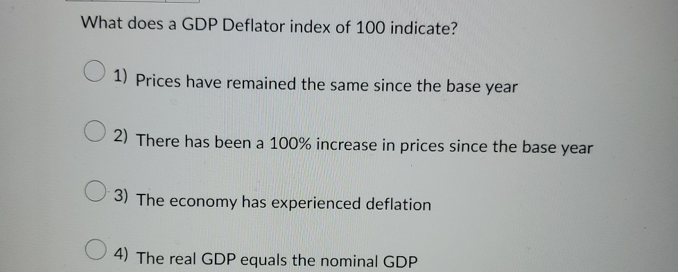 Solved What does a GDP Deflator index of 100 | Chegg.com