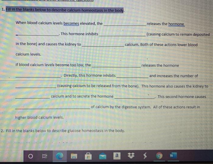 Solved 1. Fill in the blanks below to describe calcium | Chegg.com
