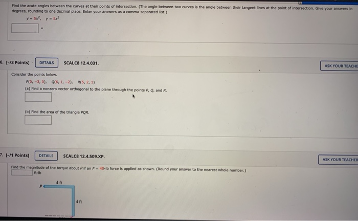 Solved Find the acute angles between the curves at their | Chegg.com