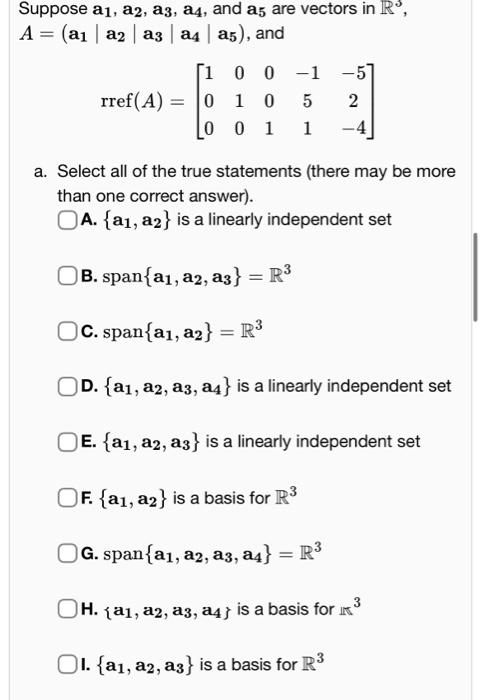 Solved Let A=⎣⎡2−44−36−6−24−4⎦⎤ a. A basis for the null | Chegg.com