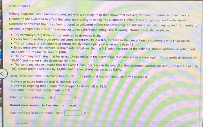 Solved Infinity Snap inc. has a balanced scorecard with a | Chegg.com