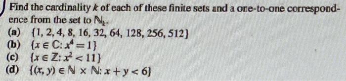 Solved Find the cardinality of each of these finite sets and | Chegg.com