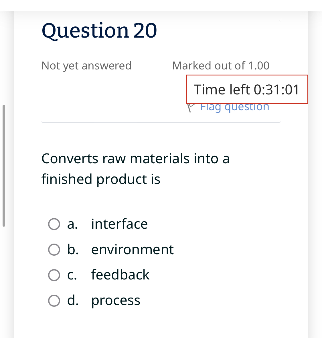 Solved Question 20Not yet answeredMarked out of 1.00Time | Chegg.com