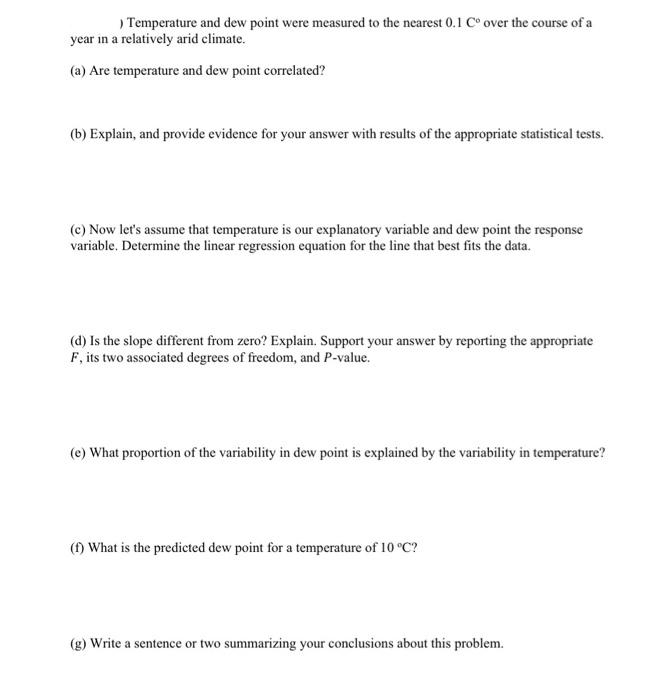 Solved ) Temperature and dew point were measured to the | Chegg.com