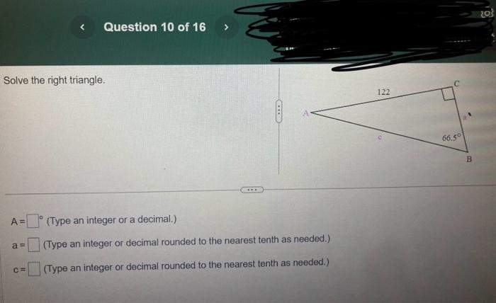 Solved Solve the right triangle. A= ' (Type an integer or a | Chegg.com