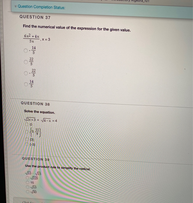 Solved Question Completion Status: QUESTION 37 Find the | Chegg.com