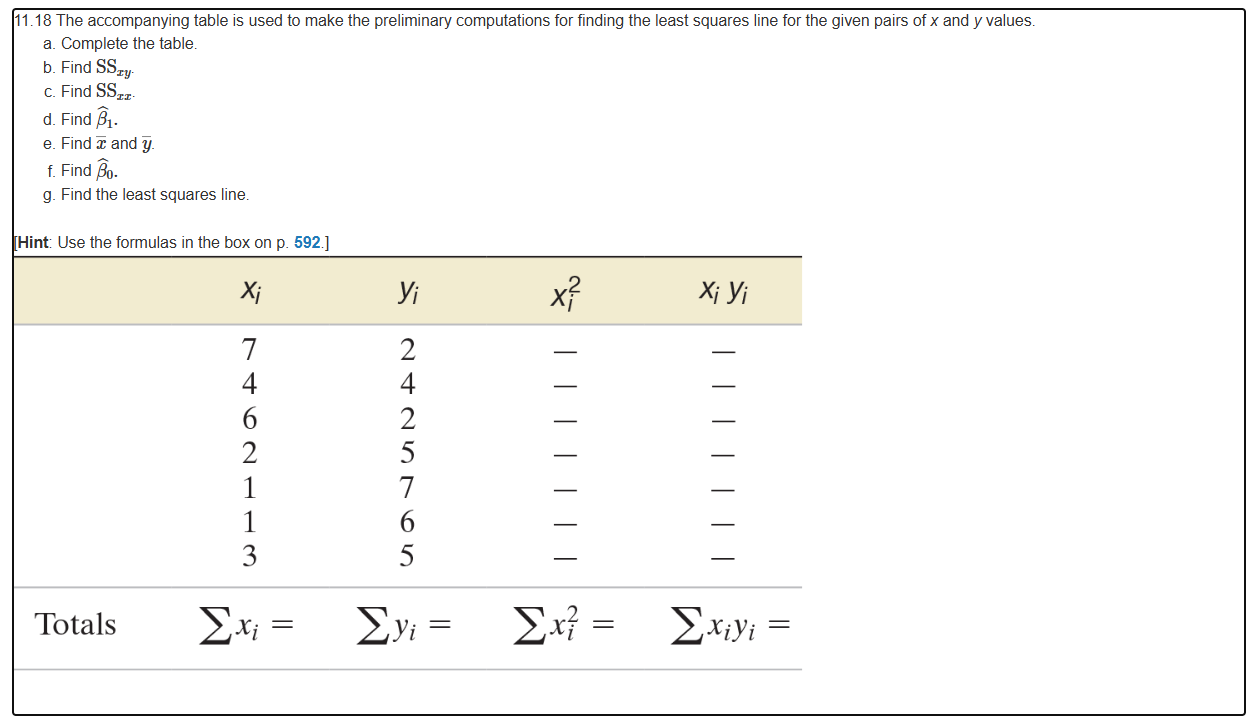 Solved 11.82 ﻿Calculate r^(2) ﻿for the least squares line in | Chegg.com