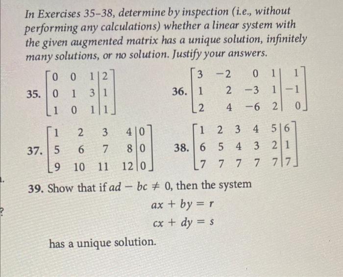 Solved In Exercises 35-38, determine by inspection (i.e., | Chegg.com
