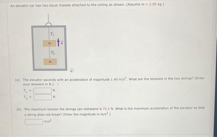 Solved An elevator car has two equal masses attached to the | Chegg.com