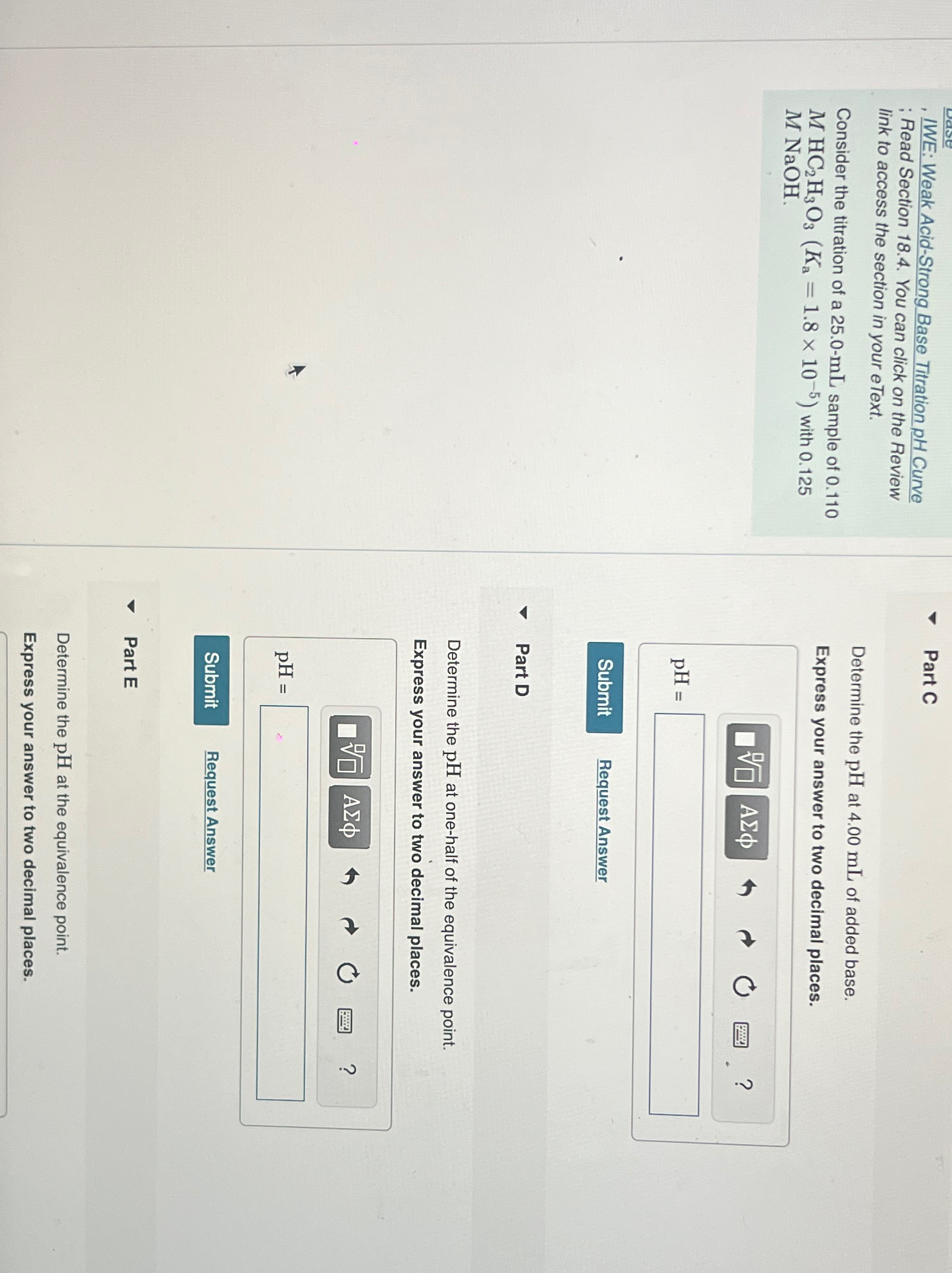 Solved IWE: Weak Acid-Strong Base Titration pH Curve ; Read | Chegg.com