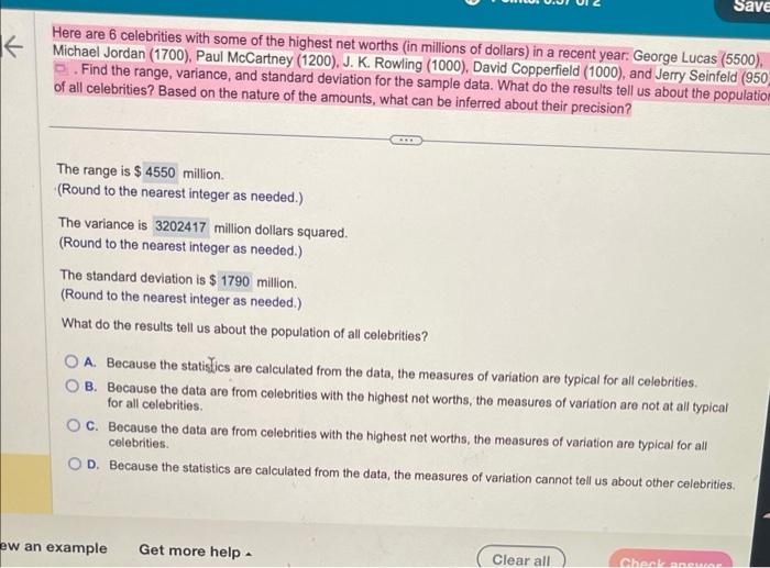 Solved Here are 6 celebrities with some of the highest net | Chegg.com