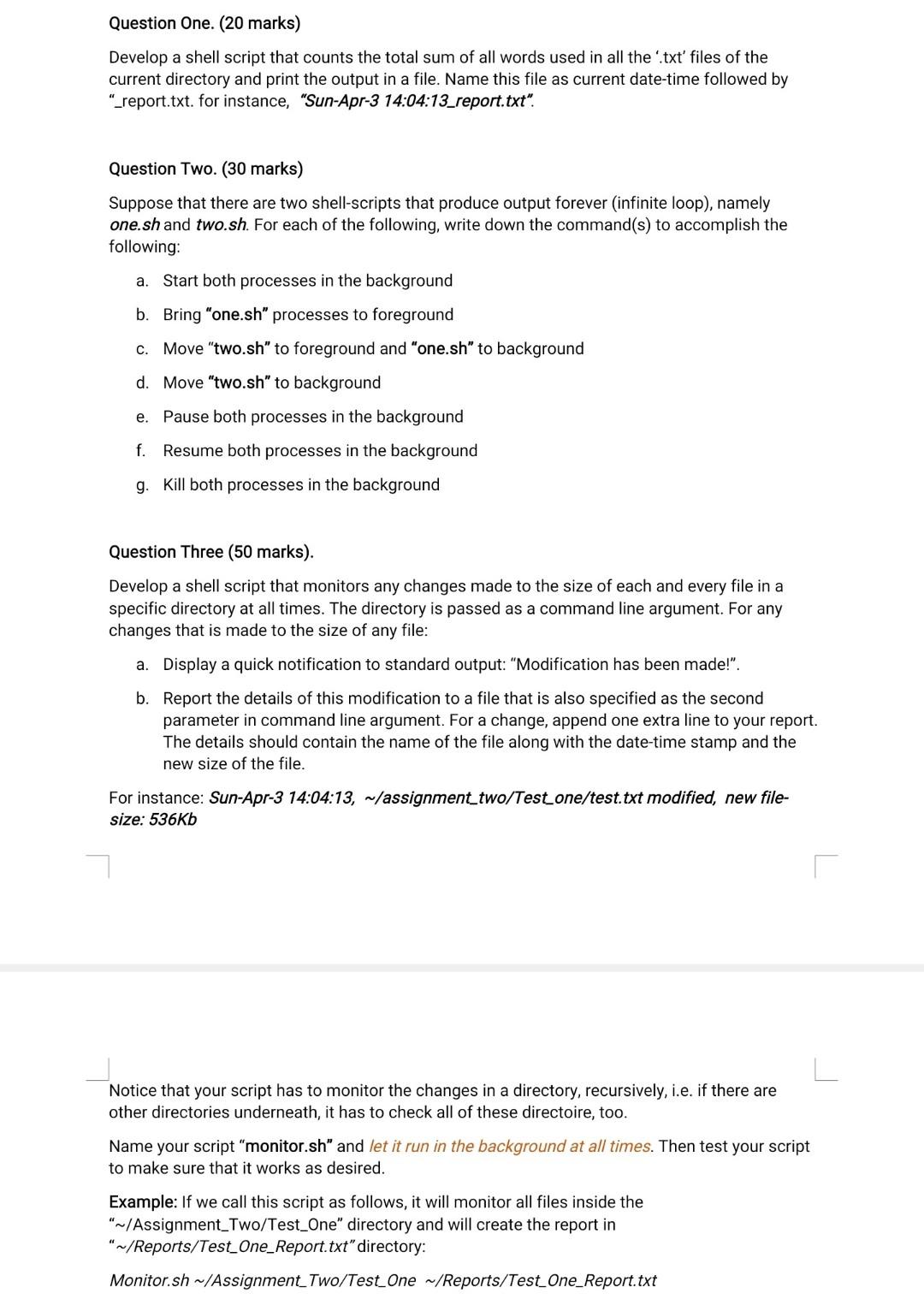 Solved ion One 20 Marks Develop A Shell Script That Chegg
