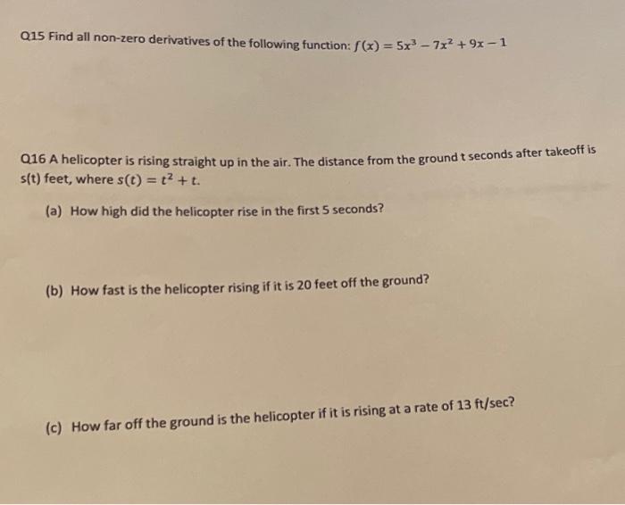 Solved Q15 Find all non-zero derivatives of the following | Chegg.com