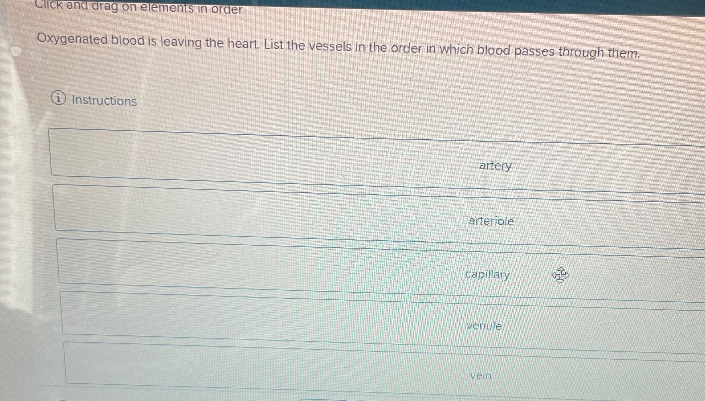 Solved Click and drag on elements in orderOxygenated blood | Chegg.com