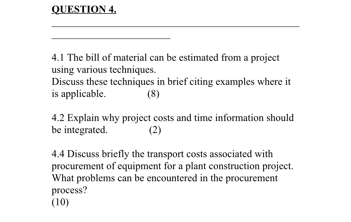 Solved QUESTION 4.4.1 The bill of material can be estimated | Chegg.com Solved QUESTION 4.4.1 The bill of material can be estimated | Chegg.com