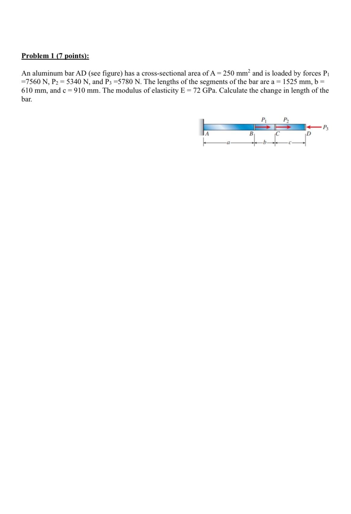 Solved Problem 1 (7 ﻿points):An aluminum bar AD (see figure) | Chegg.com
