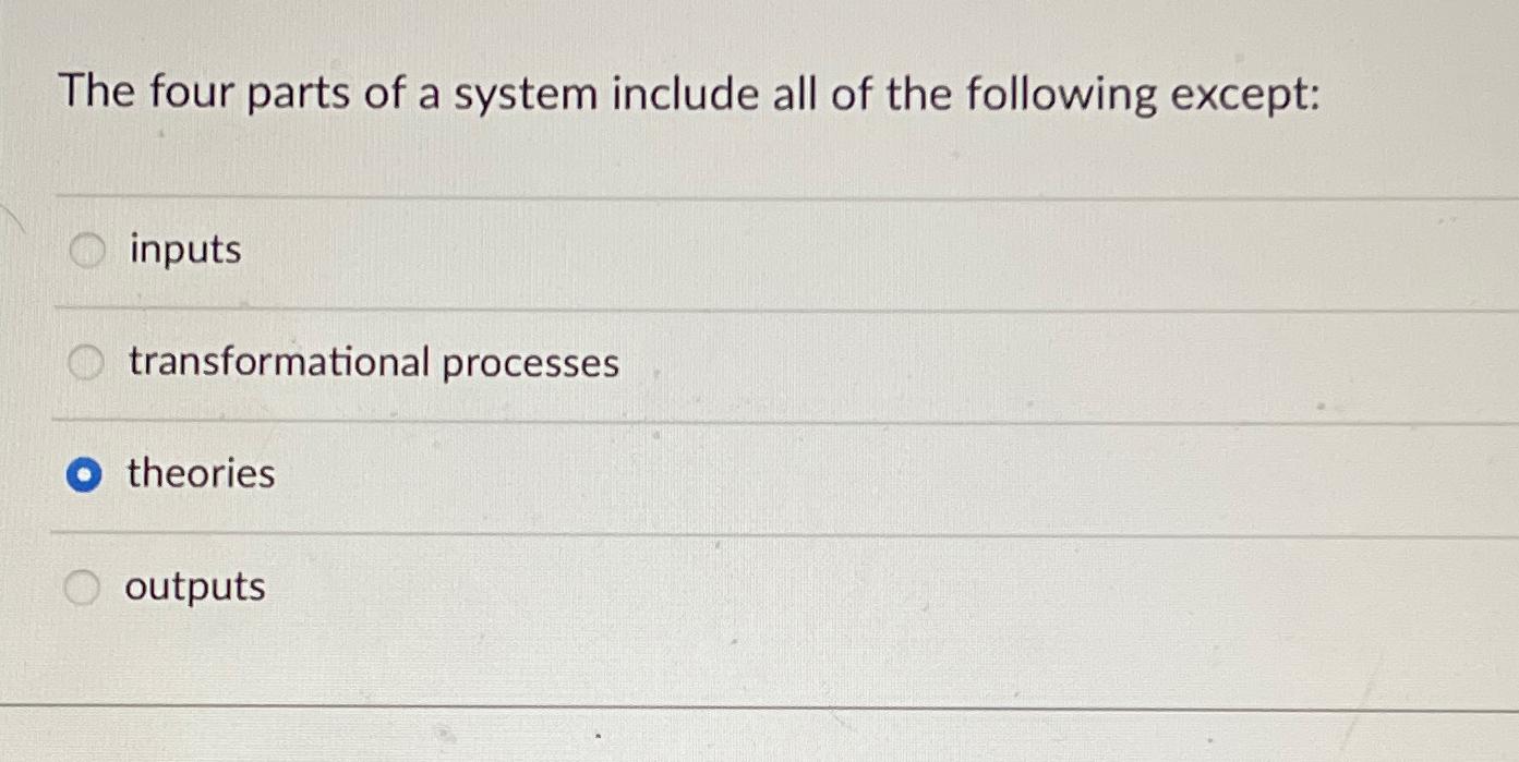Solved The four parts of a system include all of the | Chegg.com