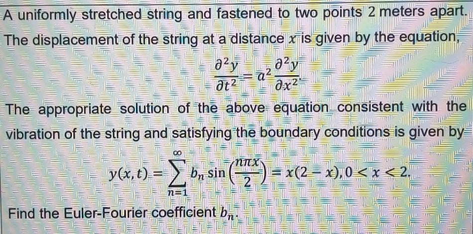 Solved A uniformly stretched string and fastened to two | Chegg.com
