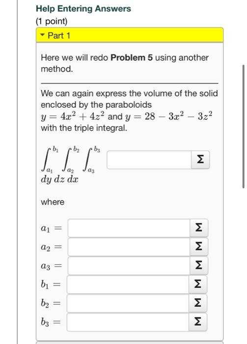 Solved (1 point) - Part 1 Here we will redo Problem 5 using | Chegg.com