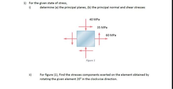 Solved 1 For The Given State Of Stress Determine A The
