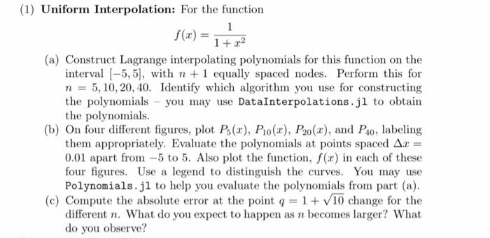 (2) Chebyshev Interpolation: Repeat the preceding | Chegg.com