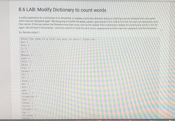 Solved 8.6.1: LAB Modify Dictionary to count wordsthis is | Chegg.com