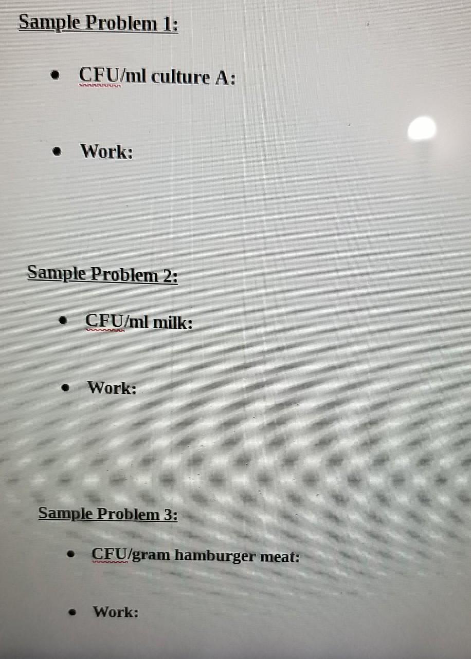 Solved SAMPLE PROBLEMS: CALCULATE THE NUMBER OF BACTERIA PER | Chegg.com