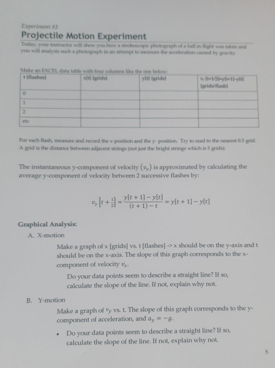 Experiment #3 Projectile Motion Experiment Today, | Chegg.com