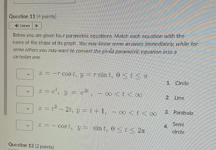 Below you are given four parametric equations. Match | Chegg.com