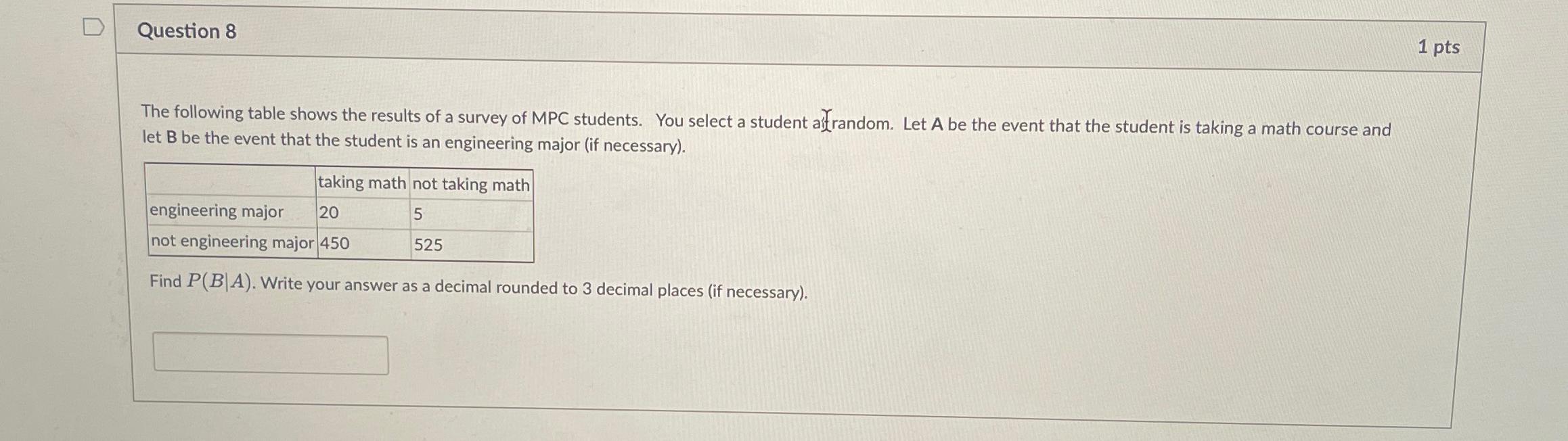 Solved Question 81 ﻿ptsThe following table shows the results | Chegg.com