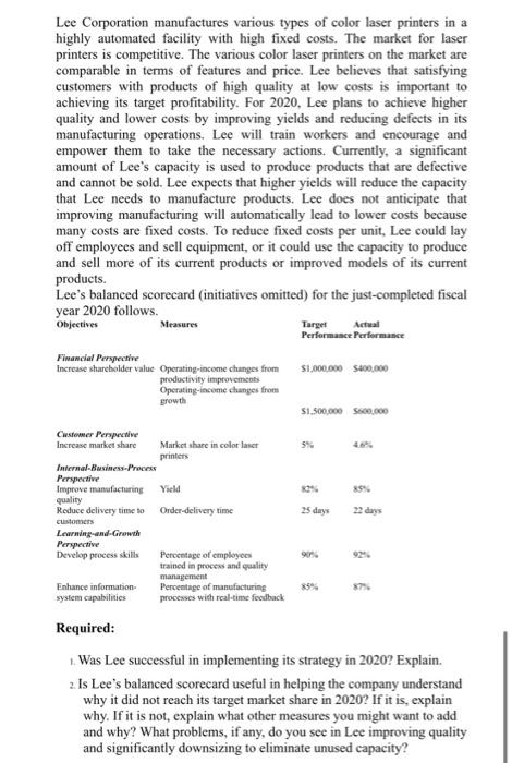 Solved Lee Corporation manufactures various types of color | Chegg.com