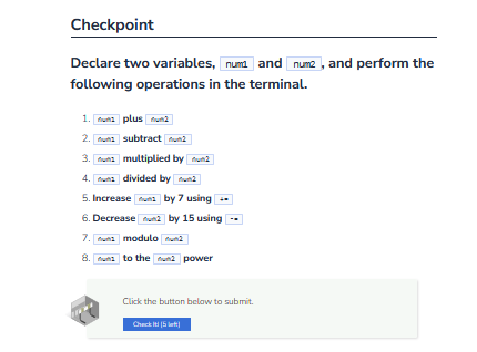 Solved CheckpointDeclare two variables, and , ﻿and perform | Chegg.com