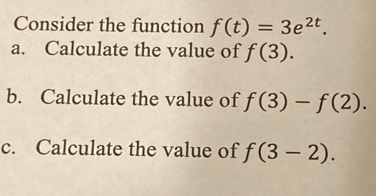 Solved Consider the function f(t)=3e2t.a. ﻿Calculate the | Chegg.com