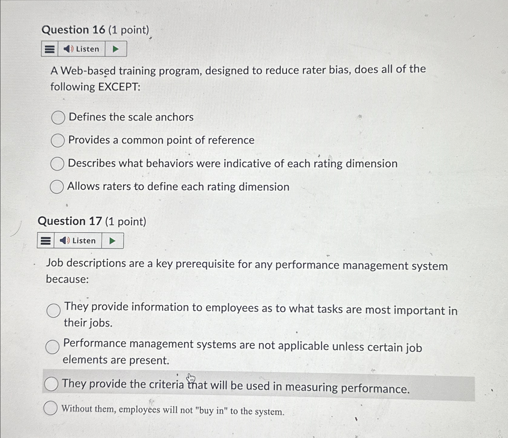 Solved Question 16 (1 ﻿point),ListenA Web-based training | Chegg.com