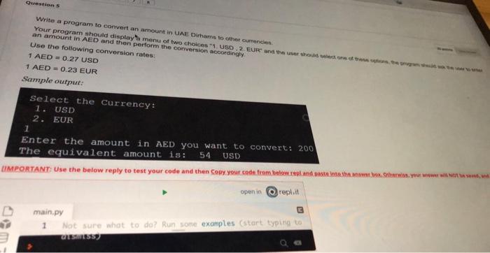 Solved Questions Write a program to convert an amount in UAE | Chegg.com