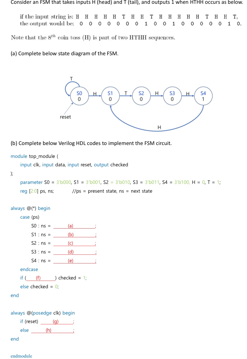 Solved Consider an FSM that takes inputs H (head) ﻿and | Chegg.com