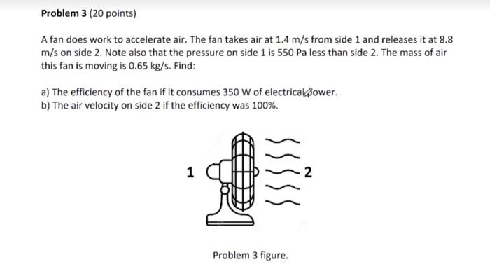 Solved A fan does work to accelerate air. The fan takes air | Chegg.com