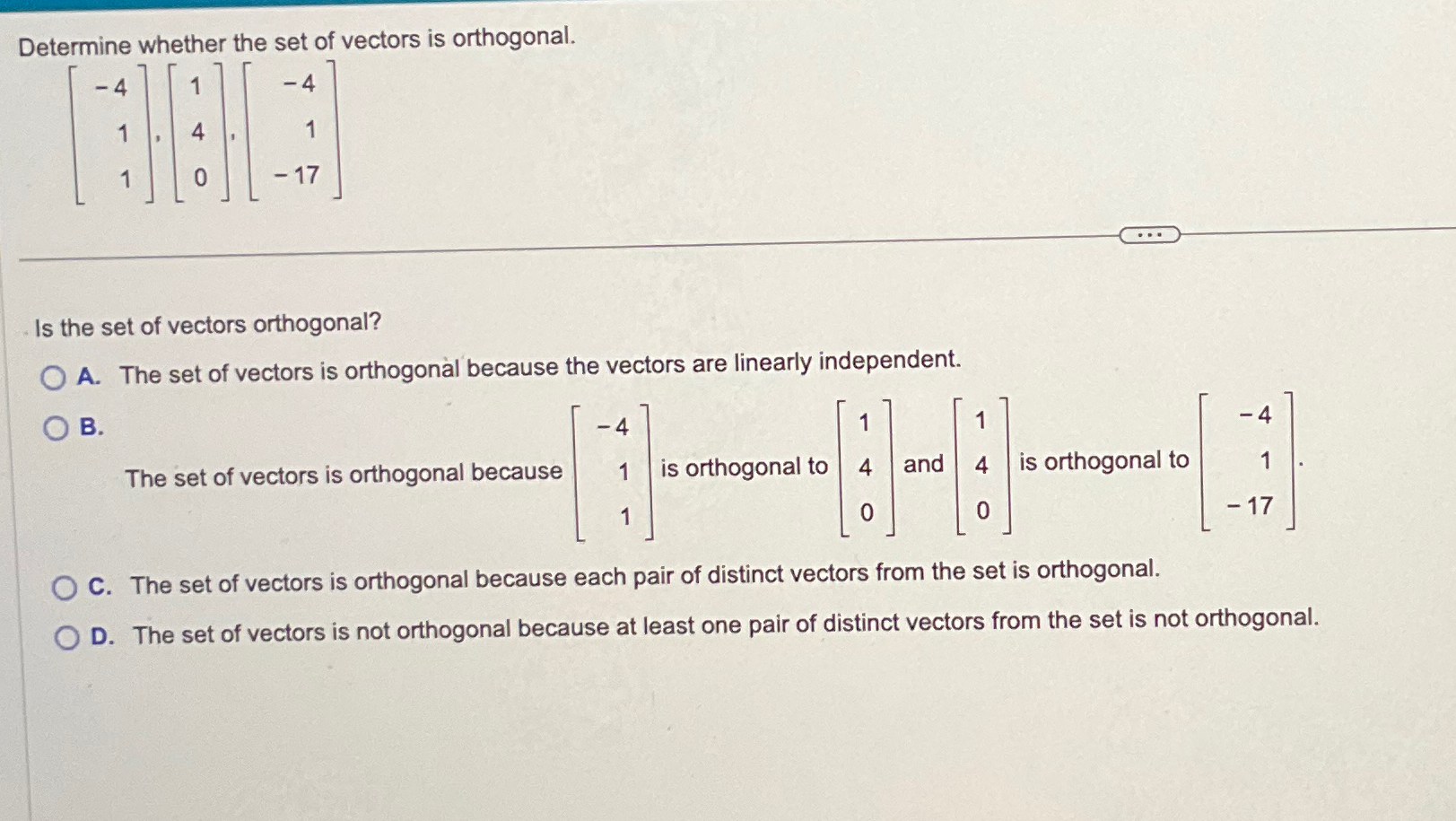 Solved Determine whether the set of vectors is | Chegg.com