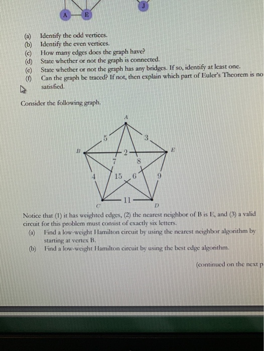 Solved E (a) Identify the odd vertices. (5) Identify the | Chegg.com